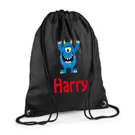 Personalised Blue Monster Any Name Printed Kids Children's School ...