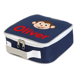 Personalised Monkey Printed Kids Children's School Lunch Box Cooler Bag ...